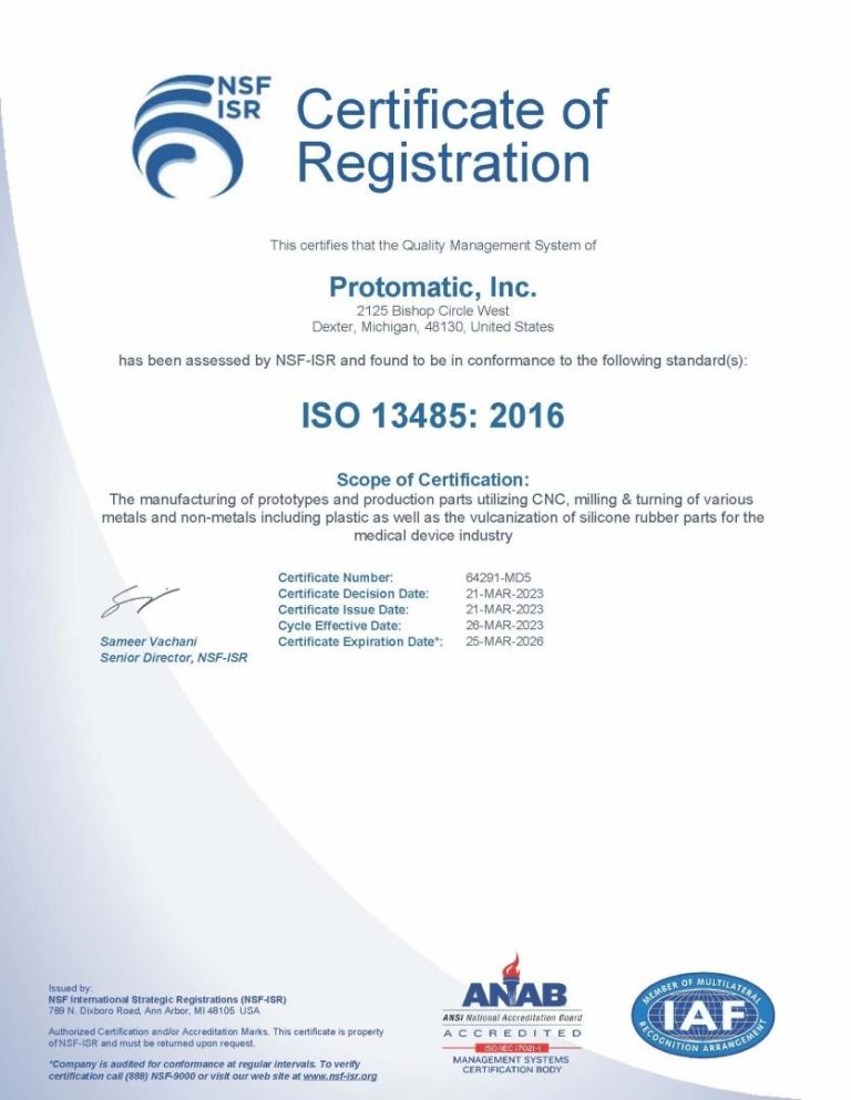 Certifications l CNC Machine Shop l Protomatic
